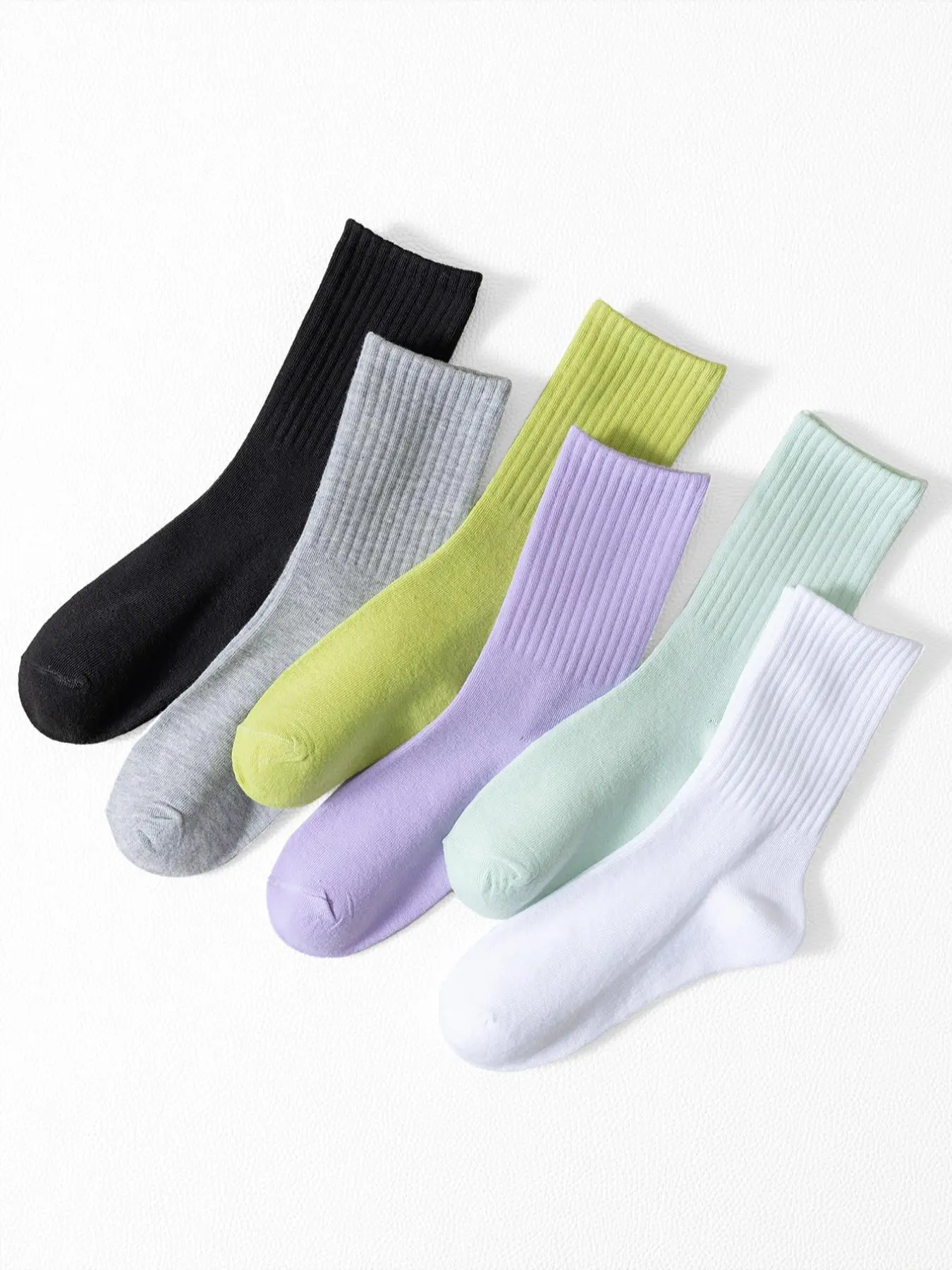 Women's 6 Pairs Solid Crew Socks, Fashion Casual Comfy Mid Calf Socks for Outdoor Daily Wear ...