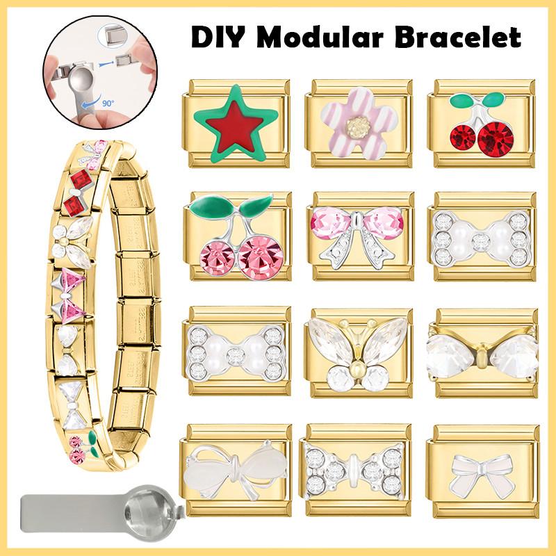 100 Styles Gems Golden Modular Bracelet Italian Style Links Charm ...