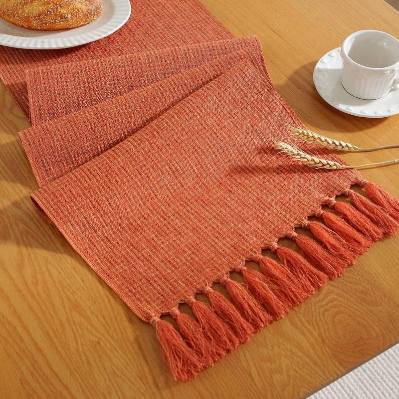 Rustic Fall Table Runner with Tassels, Boho Farmhouse Small Table ...