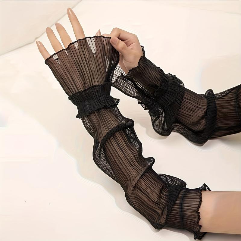 [Sheer Mesh Sleeves] Sheer Mesh Elastic Fingerless Arm Sleeves | Black ...