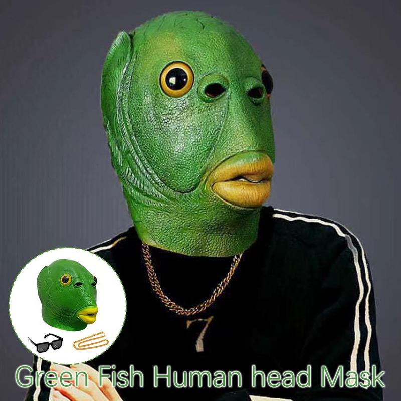 3pcs Fish Head Mask Decoration Set Toy Green Fish Head + Sunglasses ...