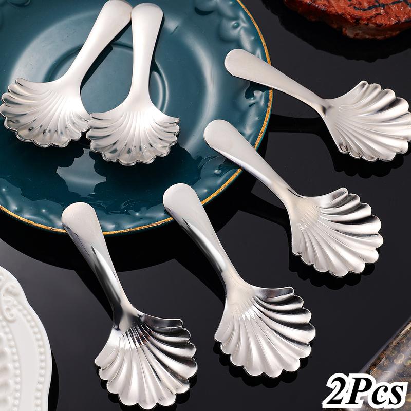 2Pcs Stainless Steel Short Handle Spoon Creative Shells Mini Teaspoon ...