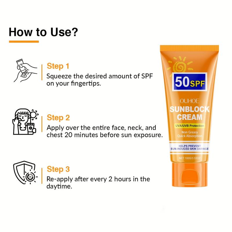 OUHOE Sunblock Cream SPF 50+ - Non-Greasy, Hydrating Sun Protection ...