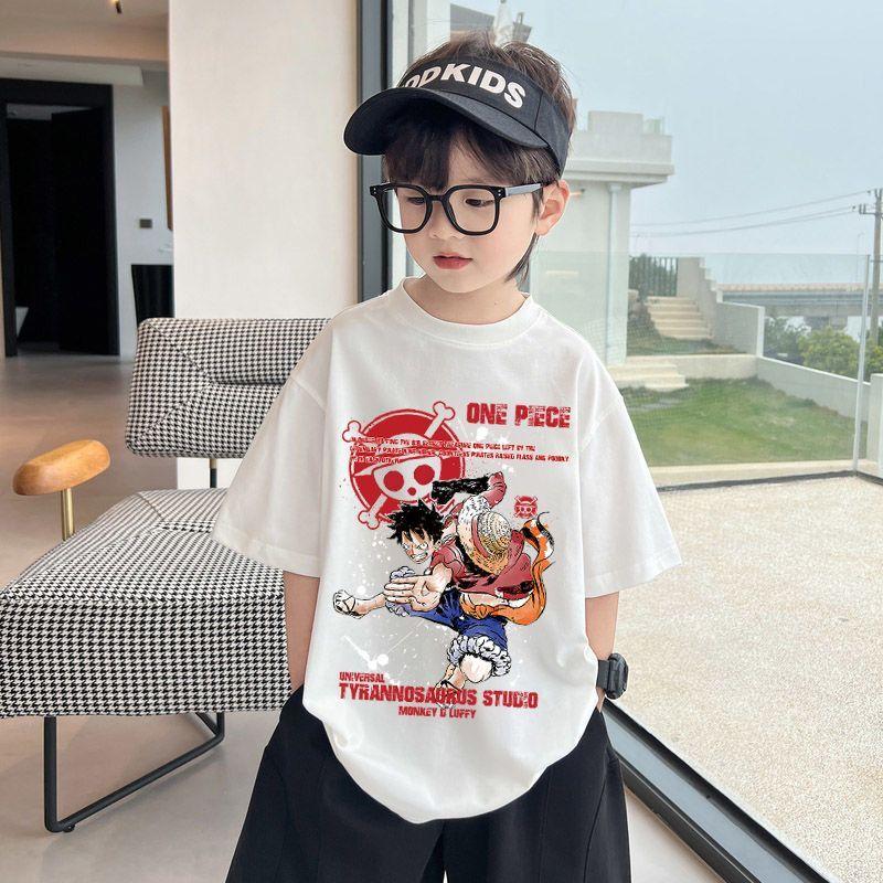 One Piece Luffy Clothes Pure Cotton Short Sleeve T-Shirt Boy - TikTok ...