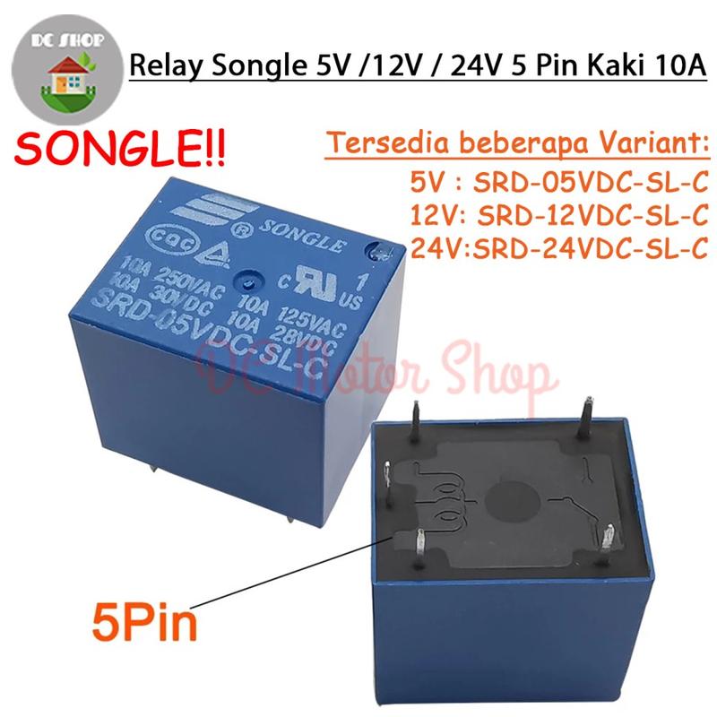 Relay Songle 5V 12V 24V DC 5 kaki pin relay SRD 5VDC 12VDC 24VDC - Shop | Tokopedia