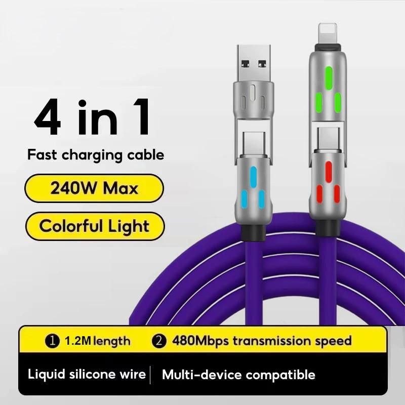 240w NEW 4 in 1 Super Fast Charging Cable LED Light Quick Charge ...