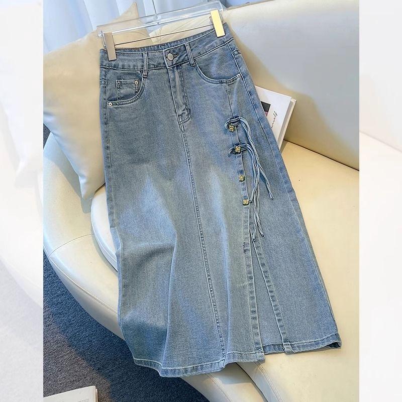 New Chinese Style Denim Skirt Women's Summer Thin 2024 Buckl - TikTok ...