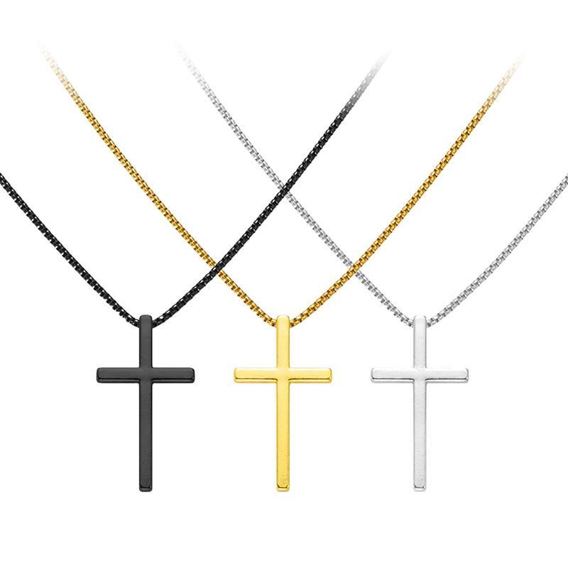 Cross Necklace Stainless Steel Silver Black Gold , 30" Box Chain ...
