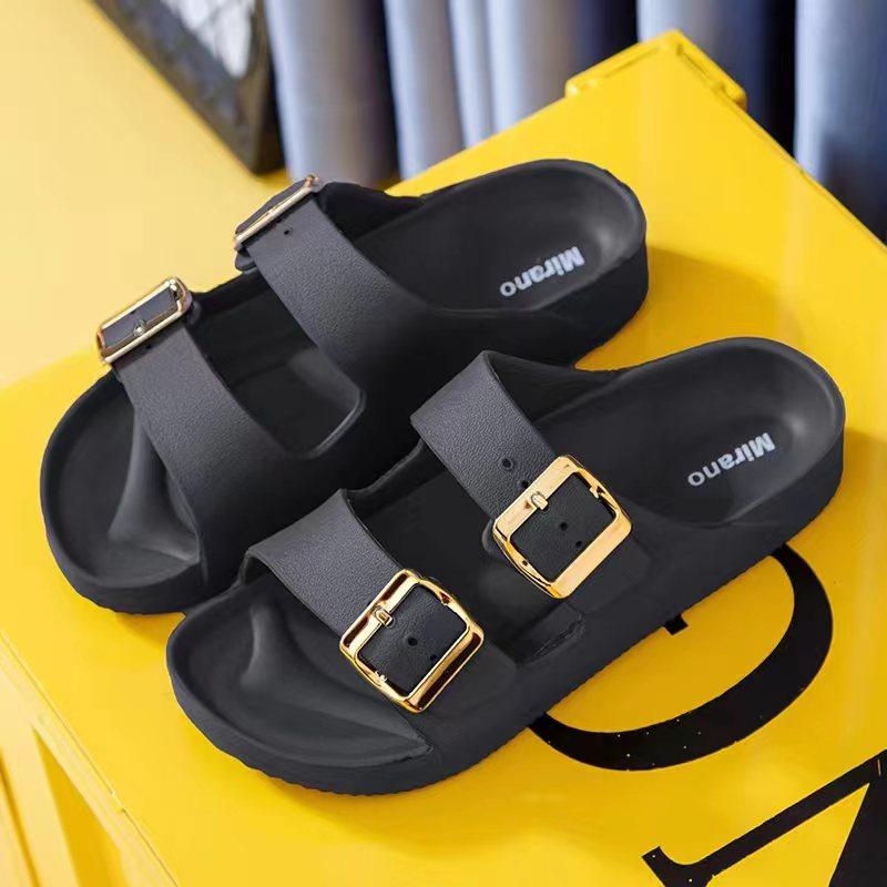 New Korean fashion women's gold buckle two-strap slippers Fo - TikTok ...