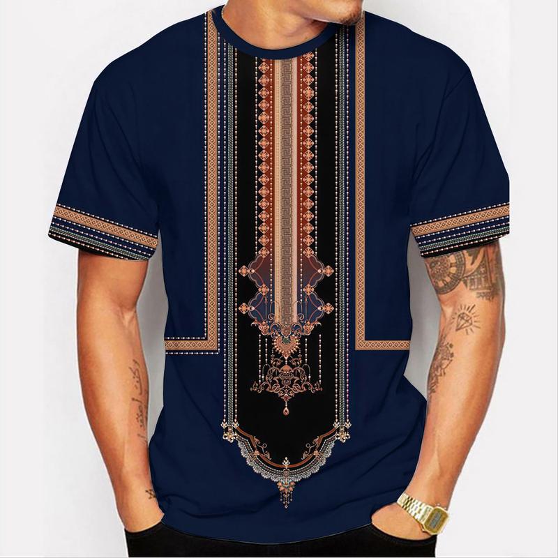 2025 Ethnic Retro Style T-Shirt Balong Floral Pattern Print Top ...