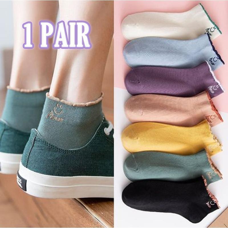 (1 PAIR) Fashion Cute Korean Style Curling Smiley College Women ...