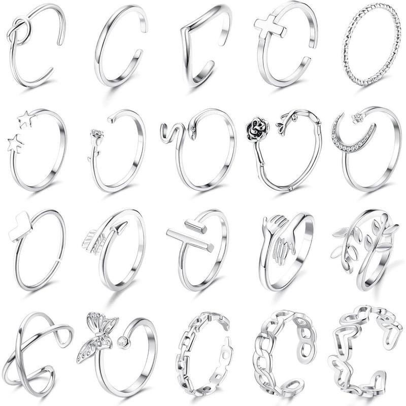 FINREZIO 20Pcs Open Adjustable Rings Set for Women Stackable - TikTok Shop