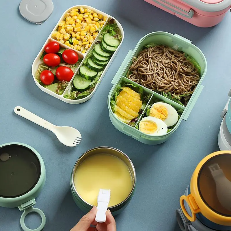 Spring Multi Grid Lunch Box with Cutlery Set, Portable Tableware Lunch ...