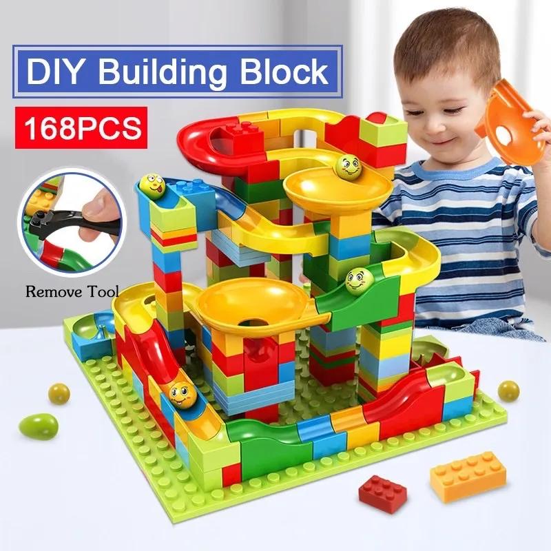 168PCS DIY marble race track ball block funnel slide brick children ...