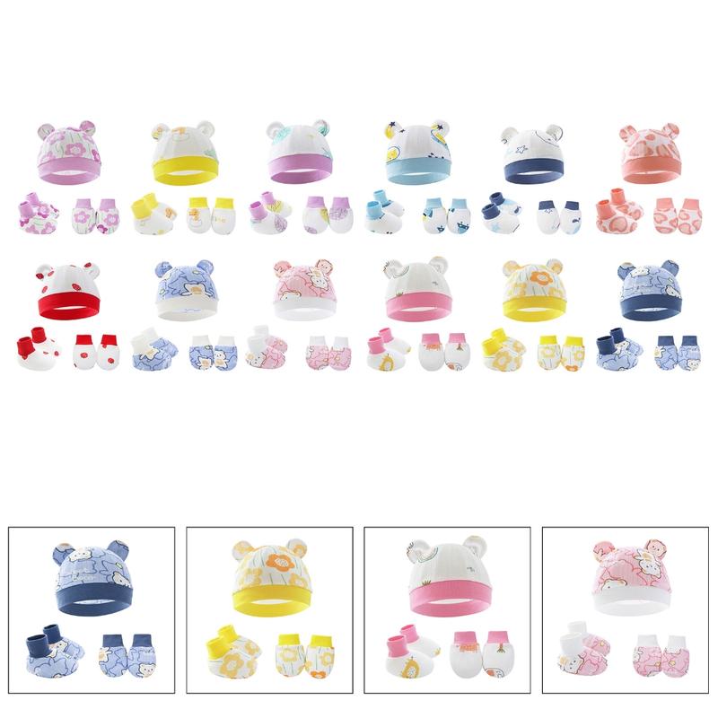 Baby Muslin Hat Anti-Scratch Mitten Socks Set Infant Turban Hat ...