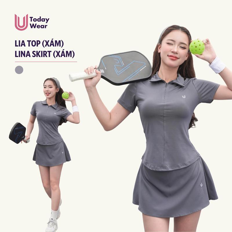 Set đồ tập gym yoga thể thao áo Lia Top Xám mix chân váy Lin - TikTok ...