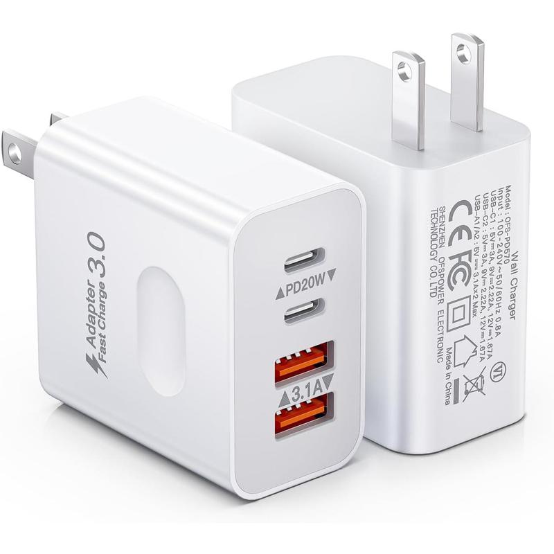 [2-Pack] USB C Wall Charger, 40W 4-Port Fast Charging Block USB ...