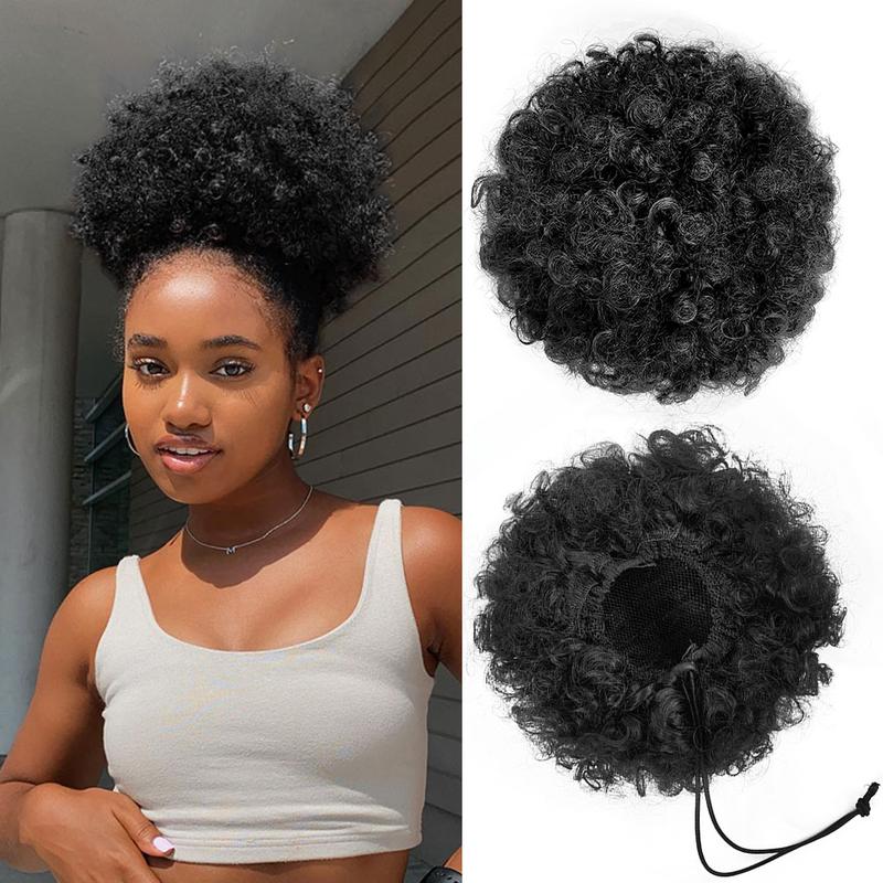 Afro Puff Drawstring Ponytail for Black Women, Short Kinky Curly Afro ...