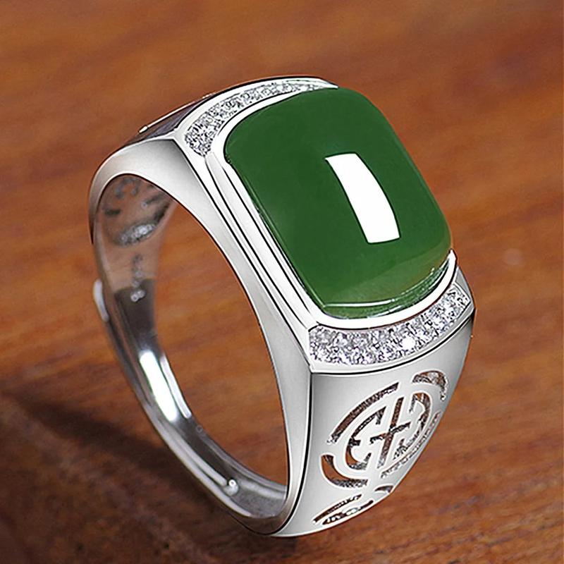Cincin Batu Permata Jed Hijau, Ukiran Fesyen, untuk Lelaki, Warna ...