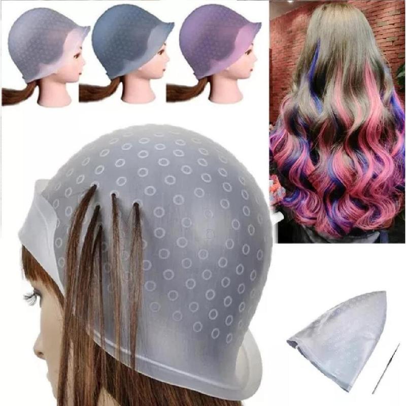 Pro Salon Dye Silicone Cap+Hook Hair Color Coloring Highlighting ...