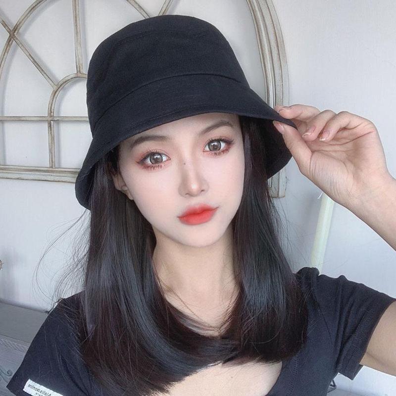 Black Hat Detachable Wig Long Straight Hair Style Cap Wig Women ...