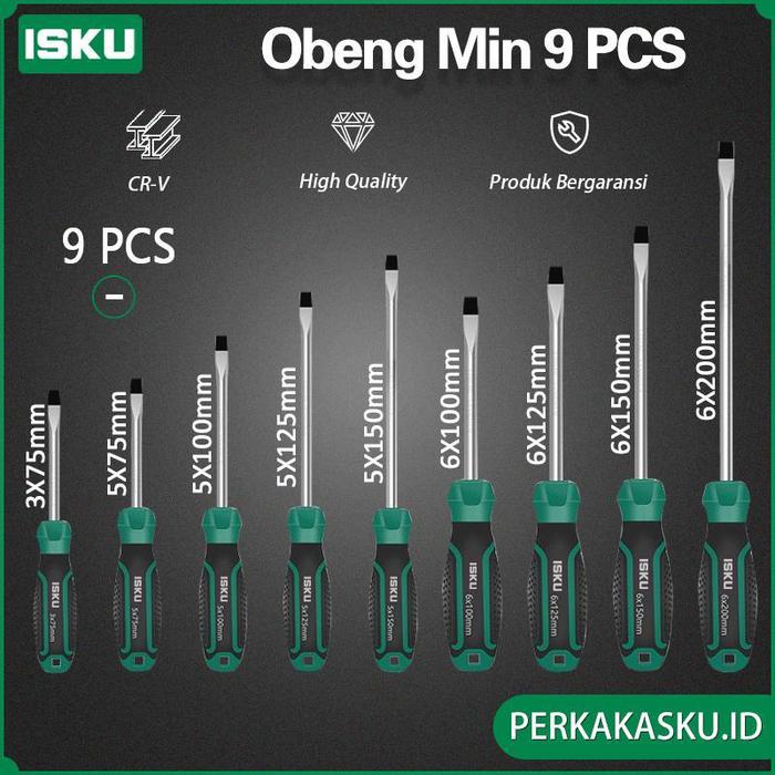 Promo ISKU Obeng Magnet Plus Minus Set 9Pcs Obeng Listrik Set ...