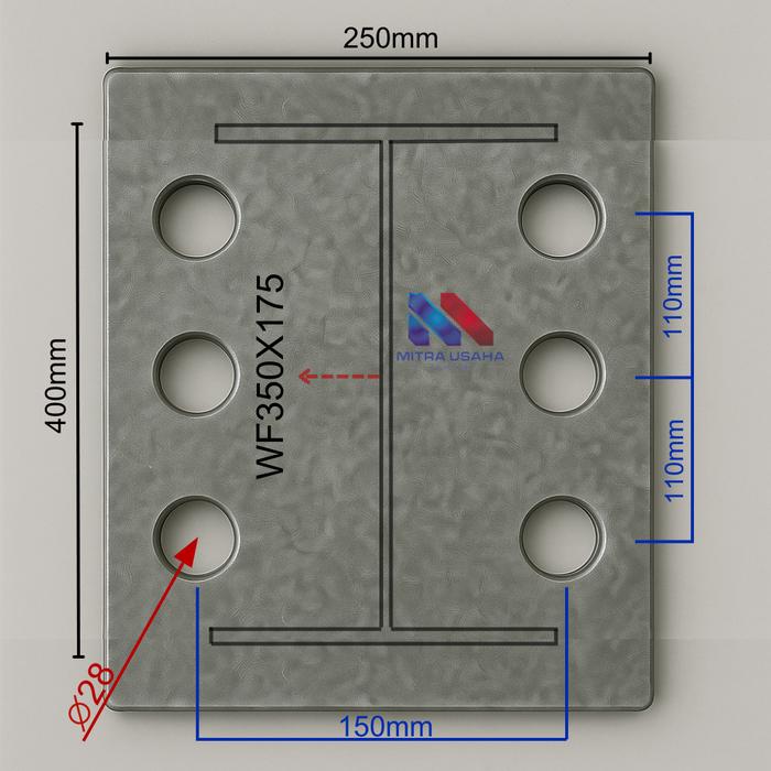 Jual Base Plate WF350X175 –Ukuran Plat 400X250, Lubang Ø28mm, Plat Besi ...