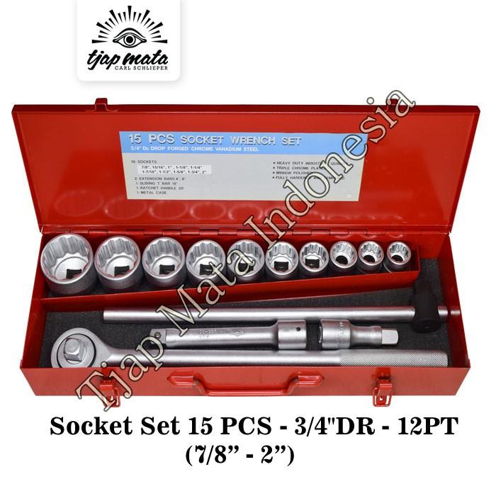 Promo TJAP MATA / CAP MATA Socket Set 15 Pcs 3/4" DR (12 Point) - Inchi ...