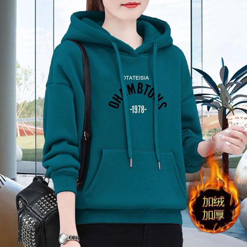 Sweater Tebal Berpad Baldu, Baju Panas Musim Sejuk Wanita, Bertudung ...