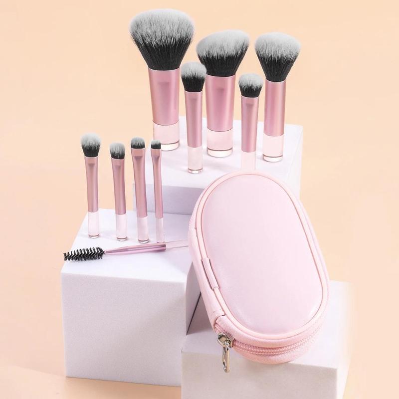 Portable 10 short handle makeup brush set multi-color black pink ...