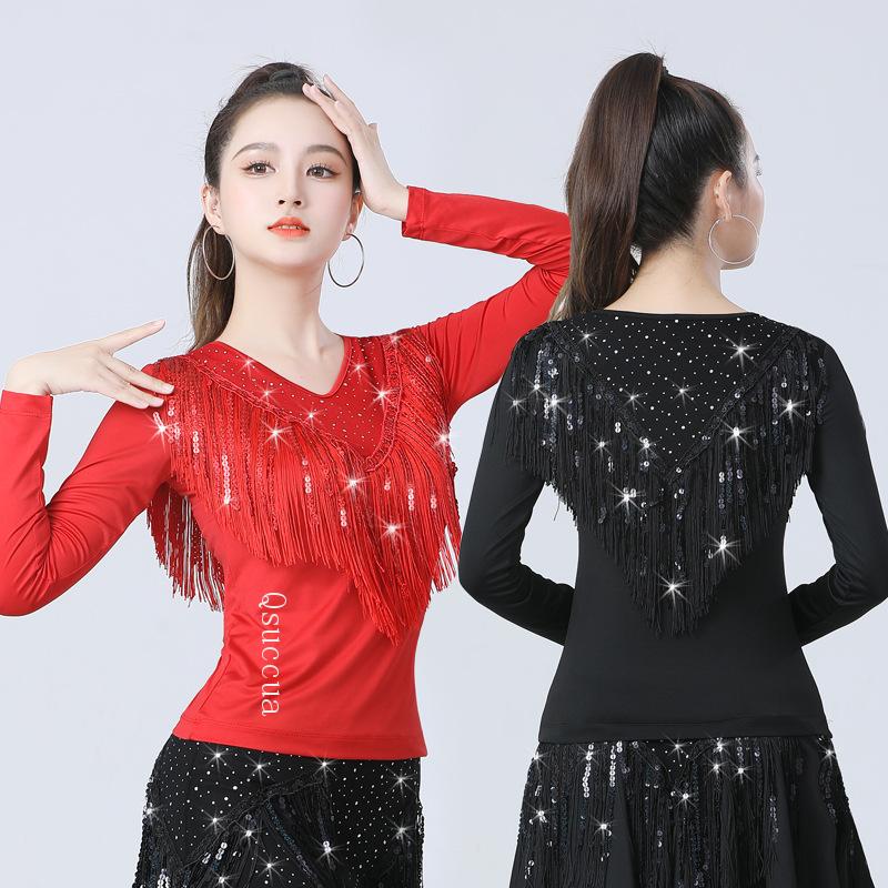 Female Latin Dance Square Dance Top Dance Long Sleeve Top National ...