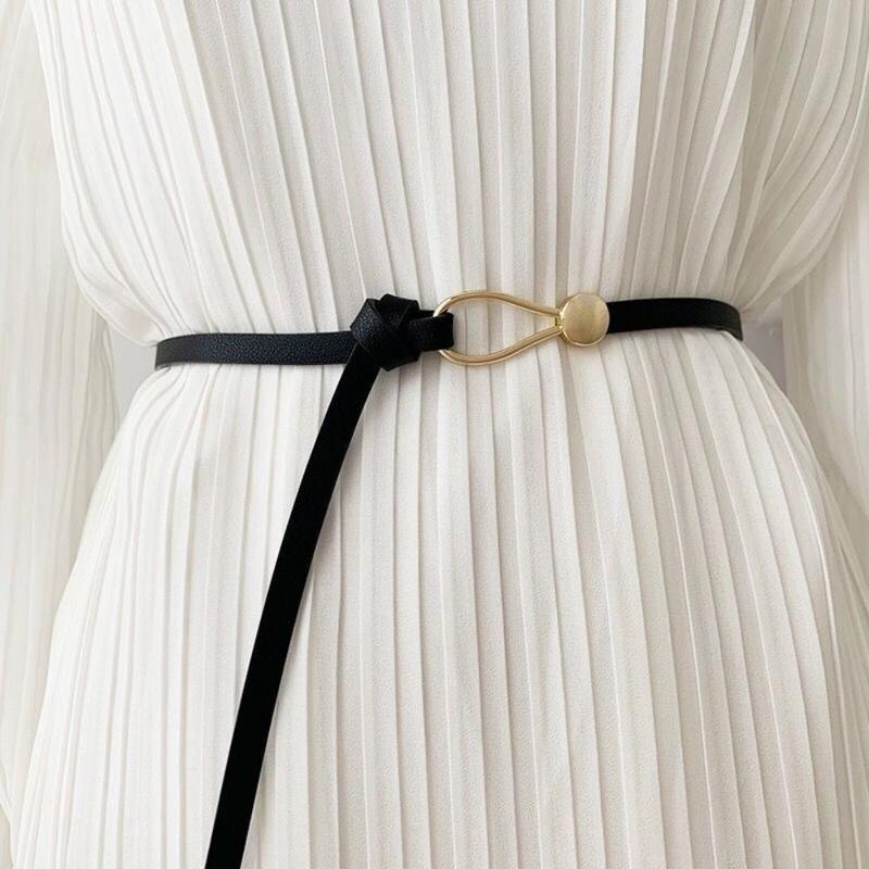 Fashion Casual Knotted Belt PU Decorative Thin Belt Solid Color ...