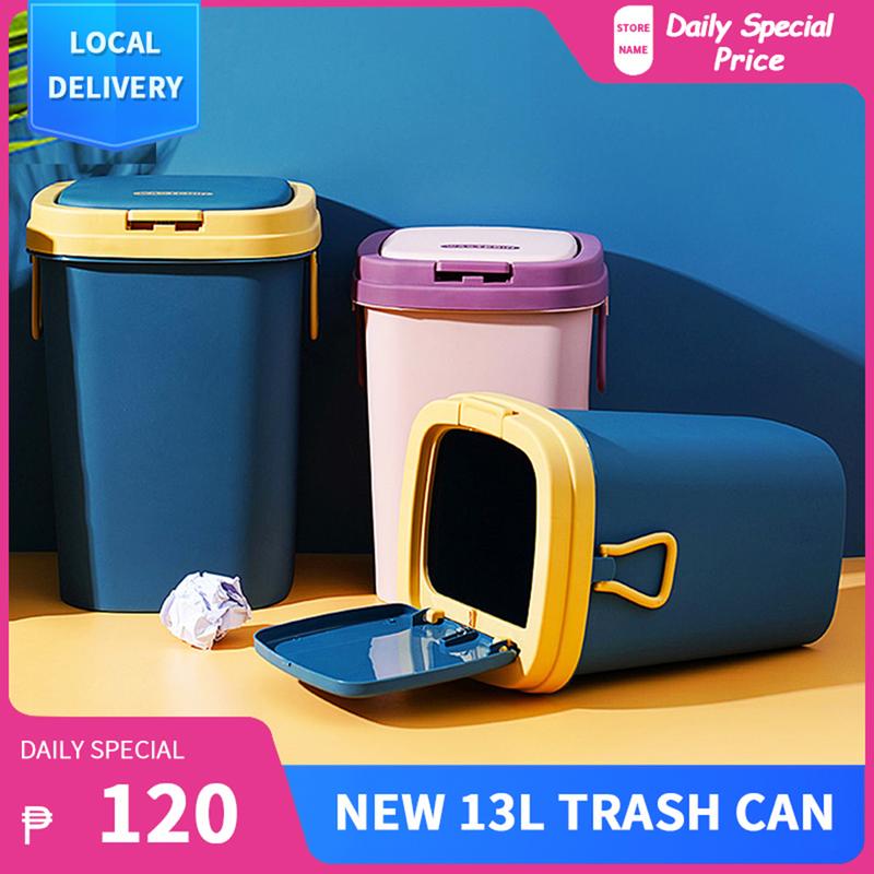 13L Large Capacity Trash Cans with Cover and Handle Pressed Type ...