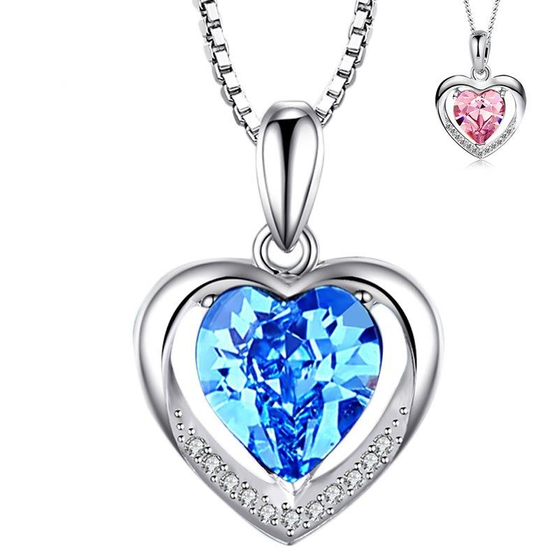 Love Heart-Shaped Blue Crystal Pendant Heart of Eternity Necklace ...