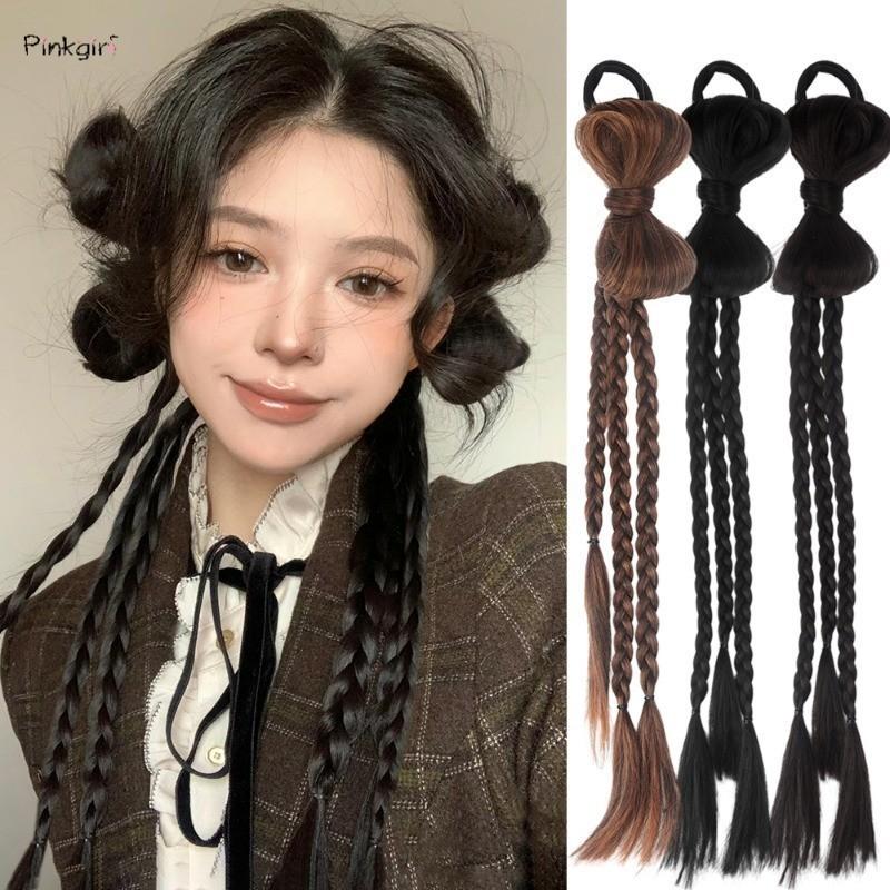 Fashion Wig Braid Ponytail Holder Y2K Sweet Cool Bow Boxing Twist ...