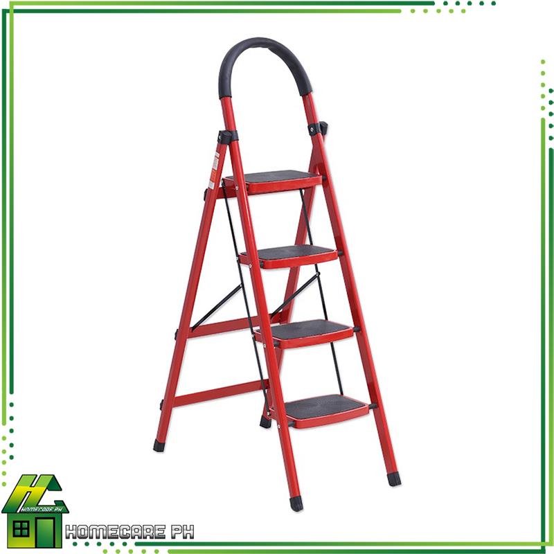 HOMECARE PH 4-Step Portable Folding Steel Ladder with Hand Rail ...