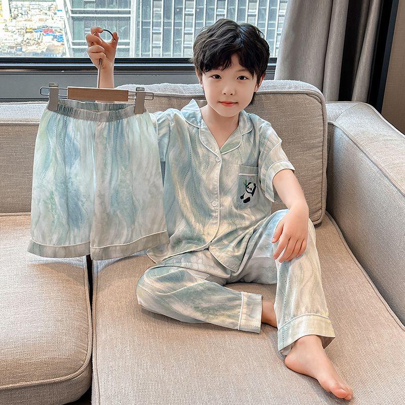 2025 Boys' Summer Pajamas Ice Silk Three-Piece Home Wear Children's ...
