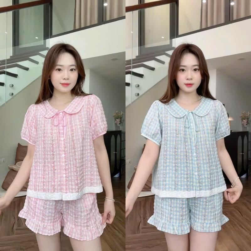 (37kg-63kg) Quần áo đồ bộ đùi cổ sen tiểu thư hàng thiết kế Nữ, - TikTok Shop Vietnam