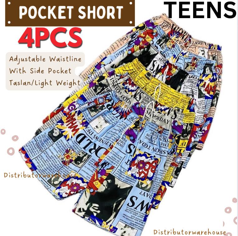 4PCS with Pocket Short for Teens or 10years up Printed Taslan - TikTok ...