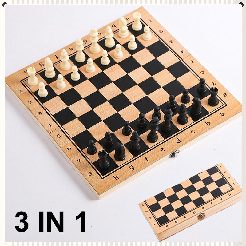 Papan Catur Kayu Lipat, Reka Bentuk 3-dalam-1, Set Catur Antarabangsa ...