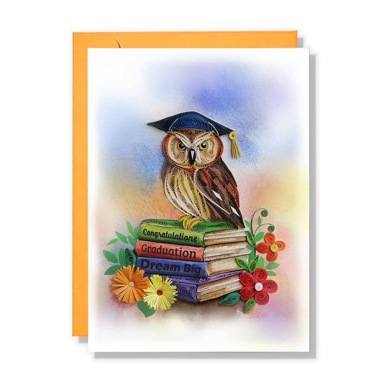 Graduation Card Owl And Books Artful High School Cards Quilled Quilling ...