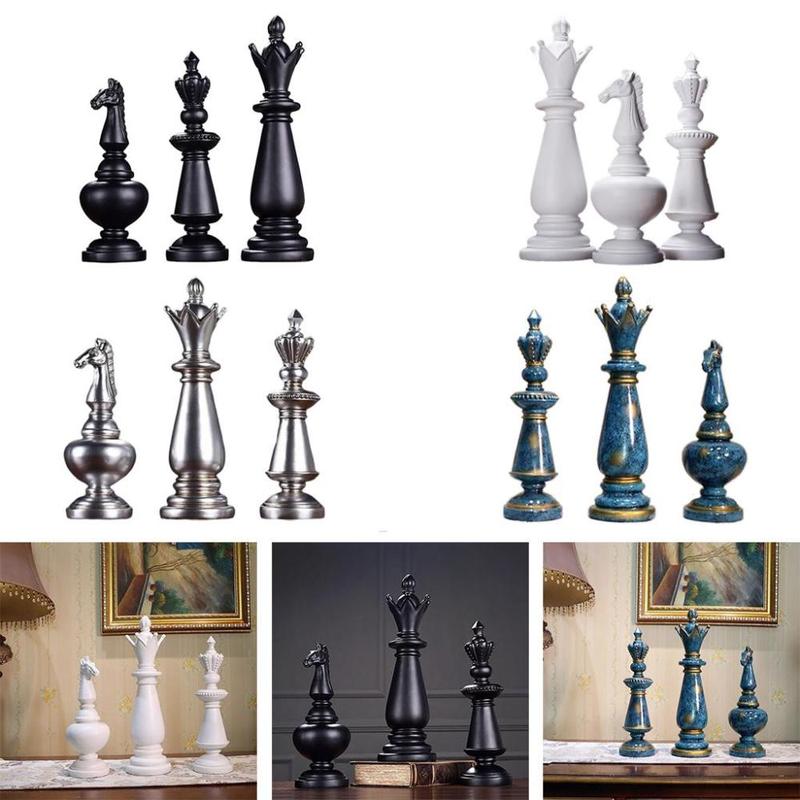 3Pcs Resin Chess Figurine King Queen Knight Set Statue Sculpture ...