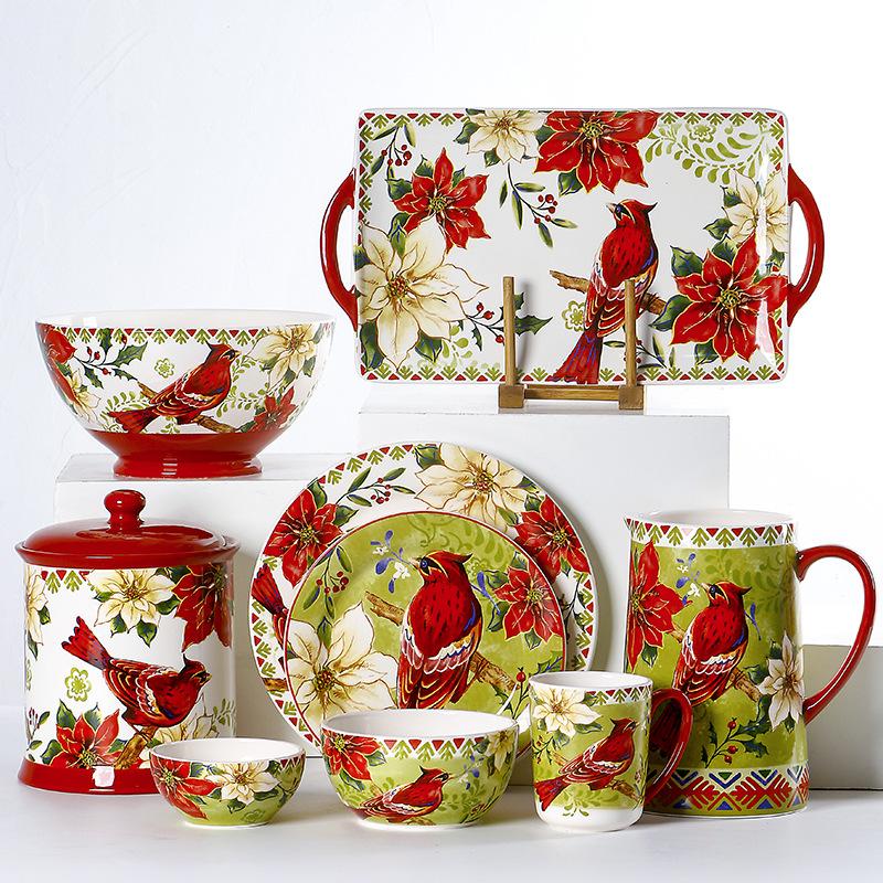 American Plate Creative Christmas Red Bird Plate Hand Painted Plate ...