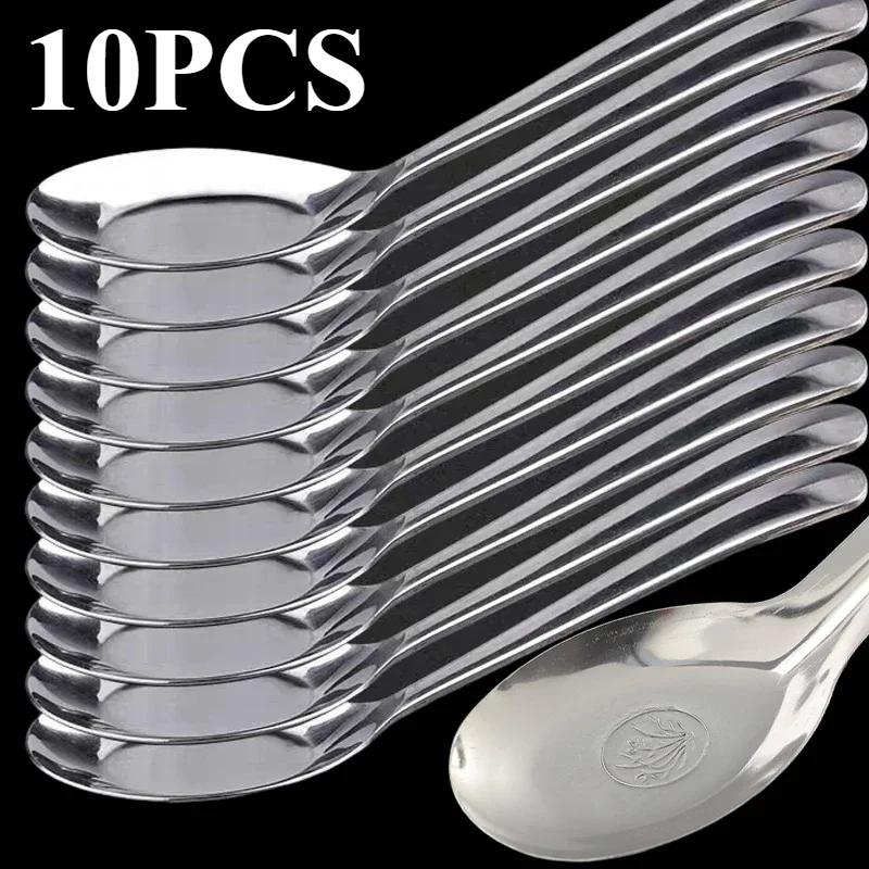 10Pcs Stainless Steel Flat Spoon Long Handle Soup Spoon Frui - TikTok ...
