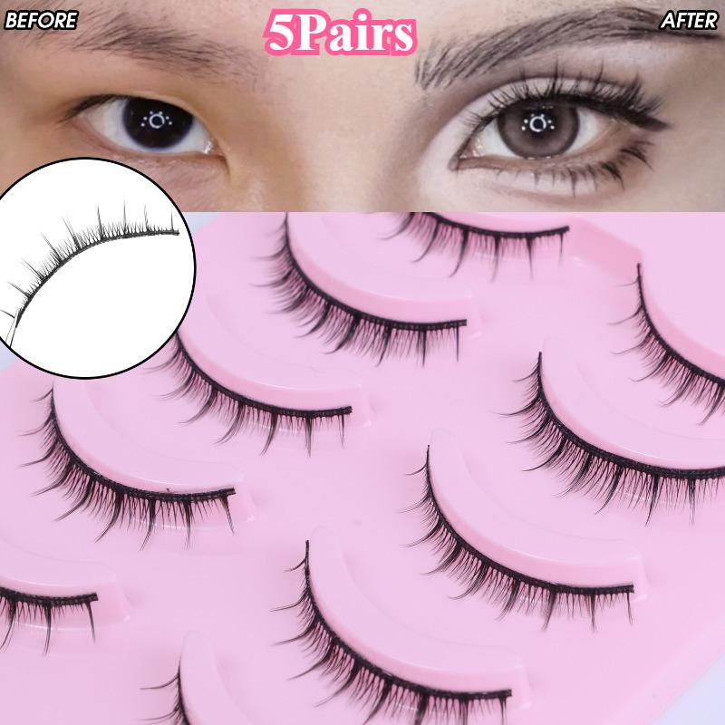 5Pairs 3D Natural Fake Eyelashes Comic Little Devil Eyelashes Handmade ...