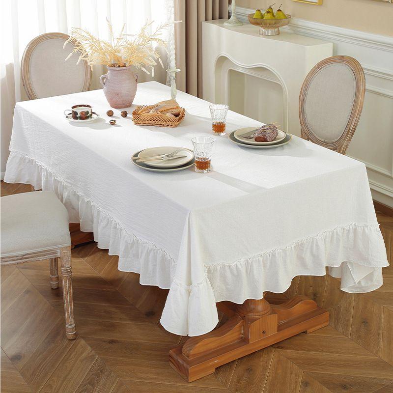 2025 French Retro White Solid Color Tablecloth, All-Cotton, Light ...