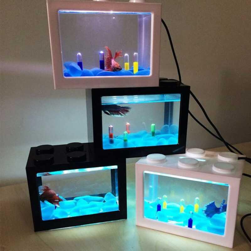 TTS Homie USB Mini Aquarium Tank With LED Lamp Light Betta Fish ...