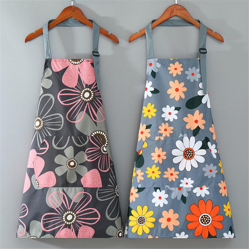 Apron memasak kalis minyak PVC bercorak bunga, apron pinggang isi rumah ...