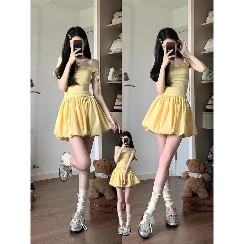 Gaun Kamisol, Gaya Perancis, Warna Kuning Krim Indah, Slim Fit ...