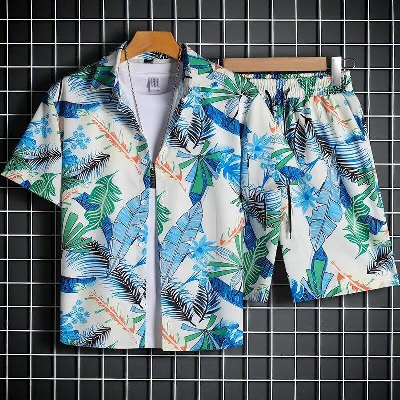 2025 New Hawaiian Shorts Set for Men Plus Size Loose Short Sleeve ...